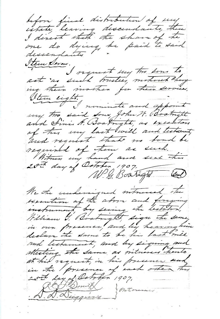 William Greene Boatright Will